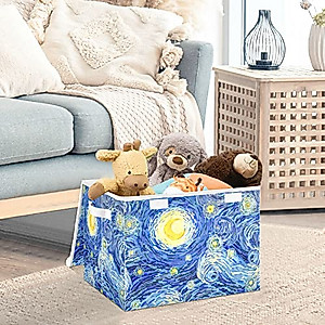 Starry Sky Large Storage Bins with Lid Collapsible Storage Bin Shelf Baskets Rectangle Storage Bin for Nursery Playroom Home Office Closet