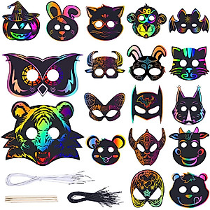AUGSUN Scratch Art, 42pcs Animal Scratch Mask Rainbow Scratch Paper Mask Magic Scratch Paper Art for Kids