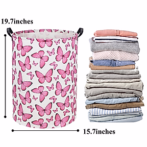 HIYAGON Butterfly Baby Laundry Basket Baby Hamper for Nursery Girl Kids Pink Hamper Cute Kids Toys Storage Bin Organizer Animal Room Decor for Home(Butterfly)