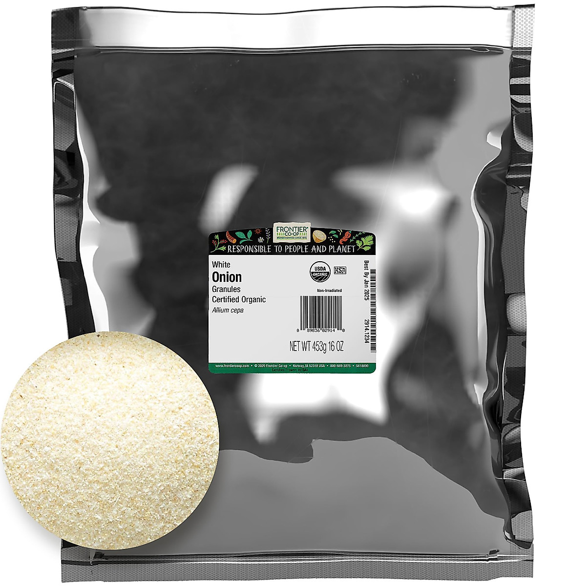 Frontier Co-op Organic White Onion Granules 1lb - Granulated Onion Powder, Bulk 16oz Bag - For Wholesale Restaurant Supply or Jar/Shaker Refill