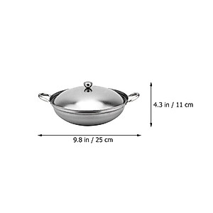 CALLARON Stainless Steel Frying Pan Skillet Crepe Pancake Pan Hot Pot Everyday Pan Omelette Cooking Pan Round Griddle Pan Cookware with Handle and Lid 25cm