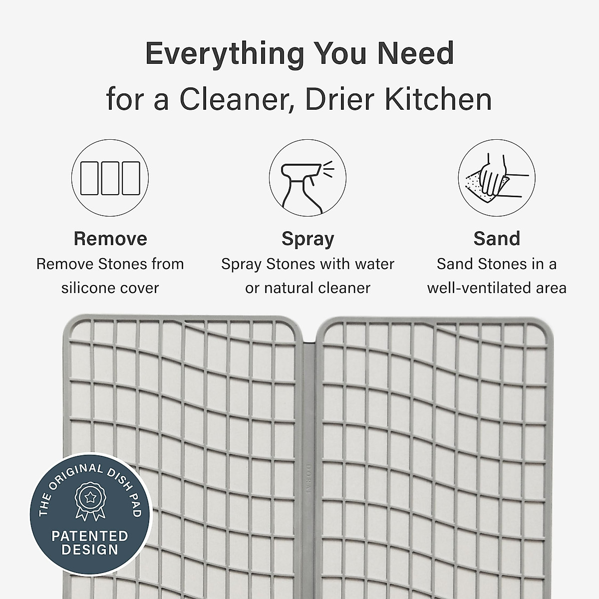 Dorai Home Large Dish Pad – 40% More Drying Space, Eco-Friendly Quick-Drying Stone Mat for Kitchen, 24.6" x 16.5", Sandstone