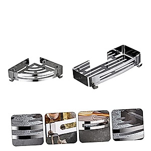 KONTONTY 2pcs Corner Shelf Corner Shower Mount Shelves Storage Stand Kitchen Triangle Rack Bathroom Shower Shelf Wall Mounted Shelves Black Shelf Stainless Steel Silver