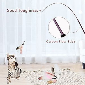 SONGWAY Interactive Cat Feather Toys - 7 Pcs Cat Toy Set, Retractable Cat Wand Toy, Teaser Refills Worm Bird Feathers with Bell, Cat Teaser Toys for Indoor Cats Kitten Play Chase Exercise, Light Pink