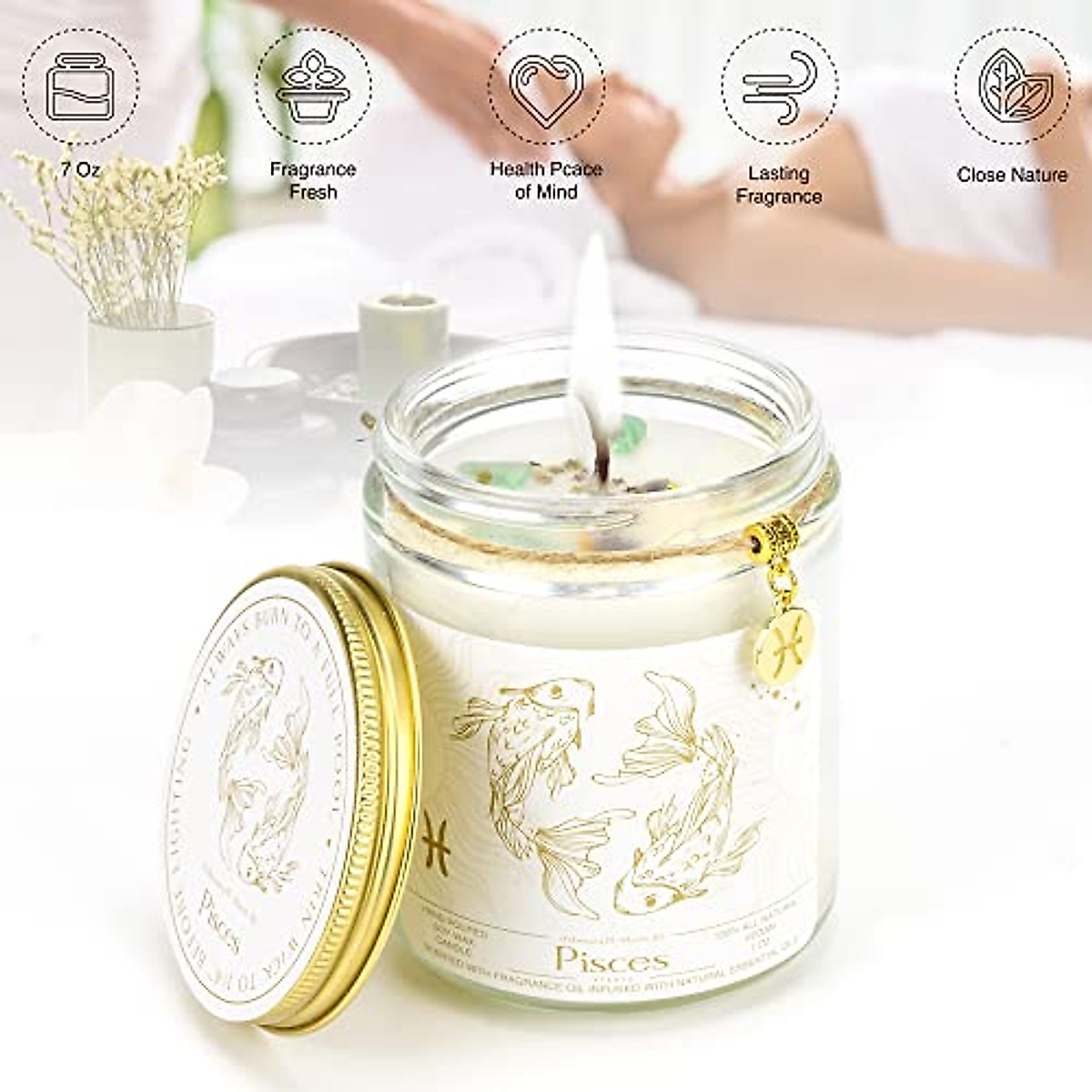 YTENTE Pisces Candles Gift, Zodiac Crystals Candles,Astrology Gift Scented Soy Candles Gifts for Women Mom Sister Girlfriend Birthday Gift