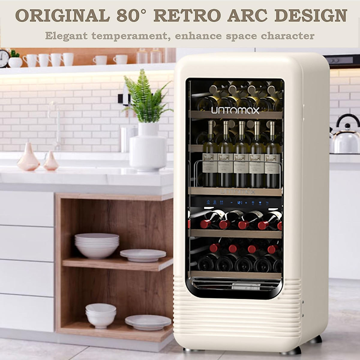 UNTOMAX 56 Bottles Wine Fridge Retro Dual Zone Wine Cooler Refrigerator, 41F-72F Freestanding Wine Cellar for Red/White/Champagne, Temperature Memory Quiet Compressor for Kitchen/Office, Off White