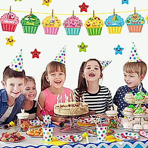 64 Pcs Happy Birthday Bulletin Board Set Bright Cupcake Cut-Outs for Calendars Classroom Decoration