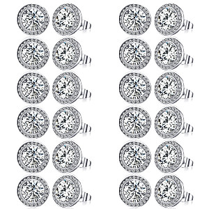 Bonuci 12 Pairs Dance Earrings Rhinestone Clip on Earrings Silver Crystal Round Stud Earrings Jewelry for Women (Ear Stud)