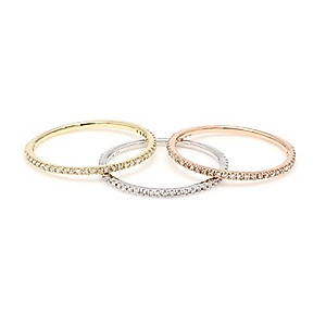 JewelMore 14k Gold Dainty Half Band Natural Diamond Wedding Anniversary Ring (1/10 cttw, G-H Color) (White Gold, 6)