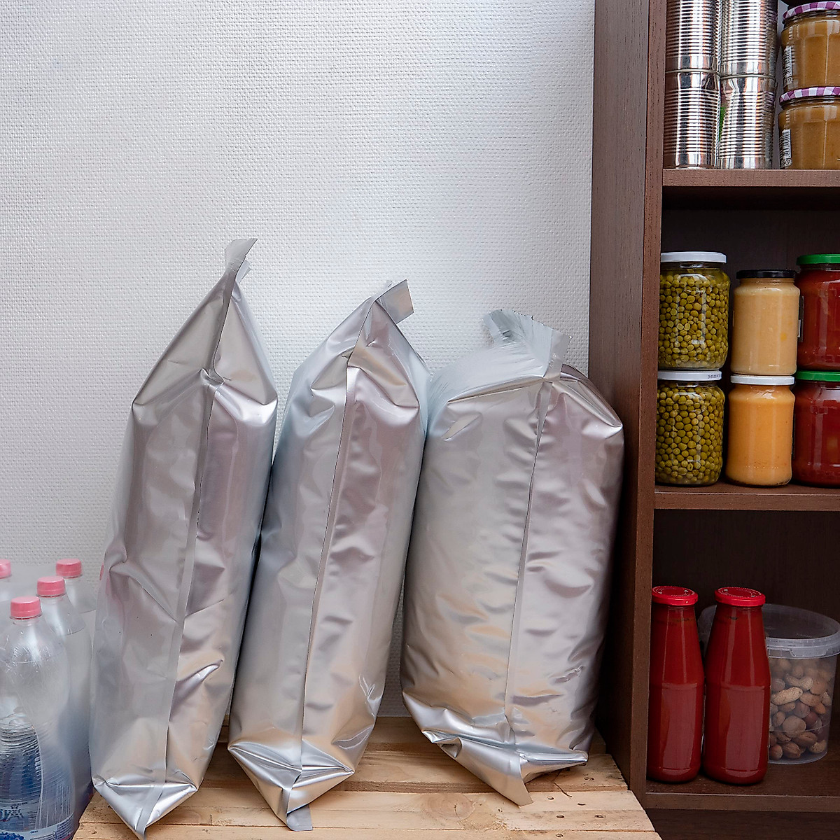 5 Gallon Mylar Bags For Food Storage with Ziplock -20pcs 14Mil Extra Thick For Long Term Storing, Dry Aging & Heat Vacuum Seal, 17x26" Large Resealable Myler Bag, 2000cc Oxygen Absorbers & Labels Pack