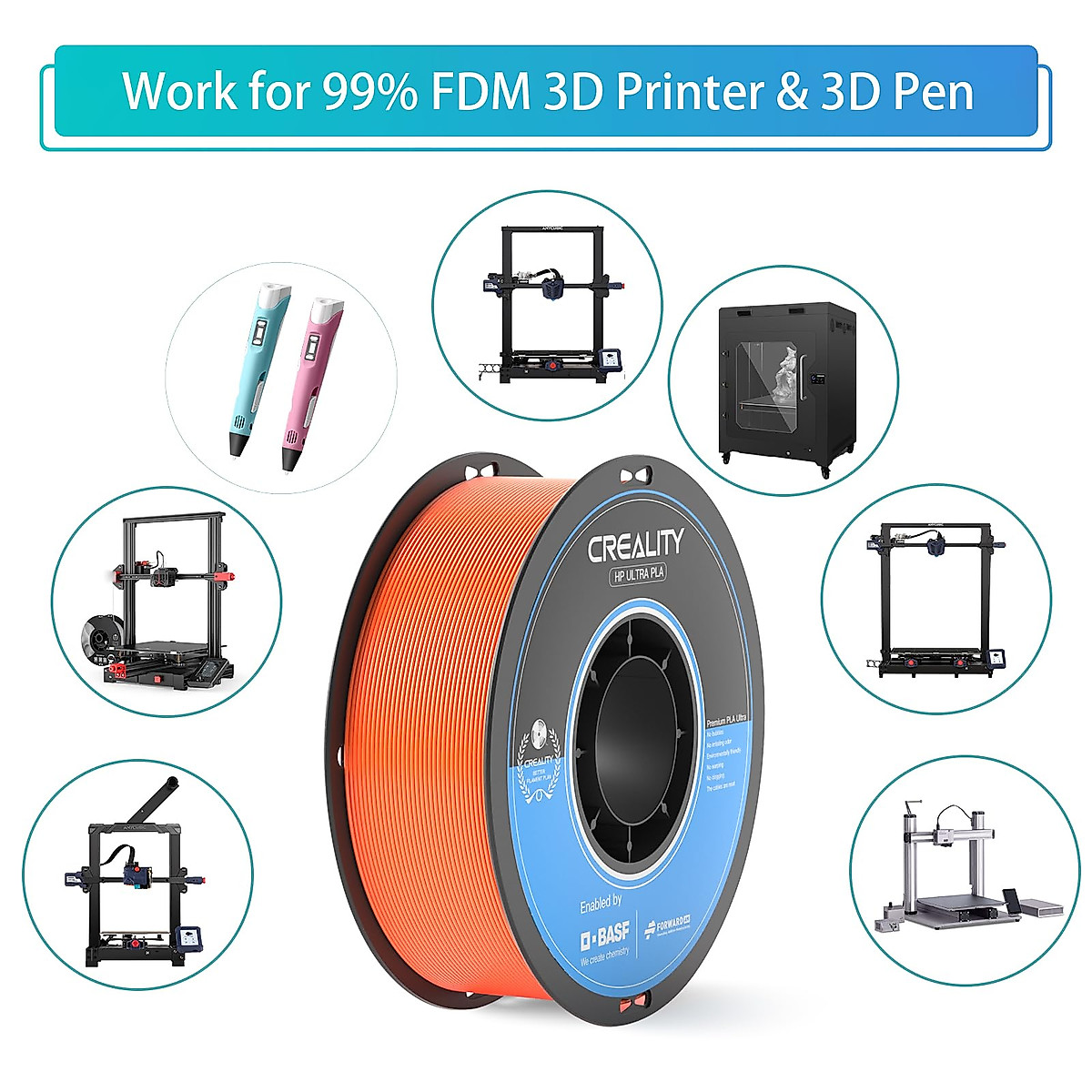 Creality 3D Printer Filament PLA 1.75mm 1KG Spool, 3D Printing Filament, Less Bubbles No Odor, High Toughness Print PLA Filament BASF for Most FDM 3D Printer, Dimensional Accuracy +/- 0.03 mm, Orange