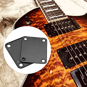 Jersvimc Black Bass Guitar Neck Plate Replacement with Mounting Screws, Metal Neckplate Telecaster Neck Shim Electric Guitar Hardware Parts for Jazz Acoustic Stratocaster