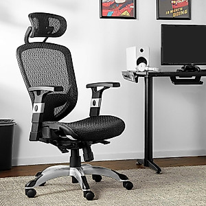 STAPLES Hyken Technical Task (Black, Sold as 1 Each) -Adjustable Breathable Mesh Material Provides Lumbar, arm and Head Support, Perfect Desk Chair for The Modern Office