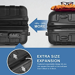 SUPER DEAL Black Luggage Set 3 Piece Hardside Expandable Luggage with Spinner Wheels Hardshell Lightweight Durable Suitcases Travel Carry Ons, 21/26/30 inch