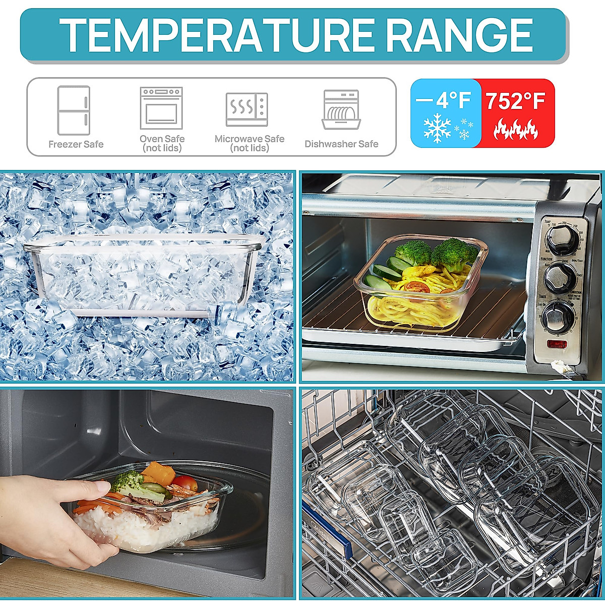 Vtopmart 10Pack (35oz+22oz) Glass Food Storage Containers with Lids, Meal Prep Containers, Airtight Lunch Bento Boxes with Snap Locking Lids, for Microwave, Oven, Freezer and Dishwasher