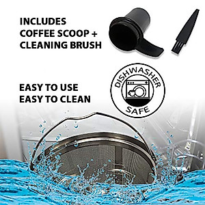 GOLDTONE Stainless Steel Coffee Filter - 8-12 Cup Basket Reusable Metal Filter for Mr. Coffee and Black and Decker Machines - Includes Scoop and Brush