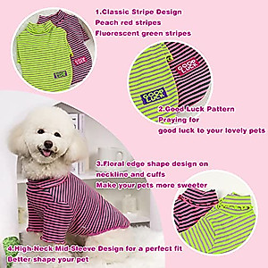 MESHEEN 2 Pack Dog Shirt for Small Dogs Made of Soft Breathable Pure Cotton Stretch Fabric Keep Your Pet Comfortable, Dog Clothes Use High Neck Mid Sleeve Fashion Stripe Design