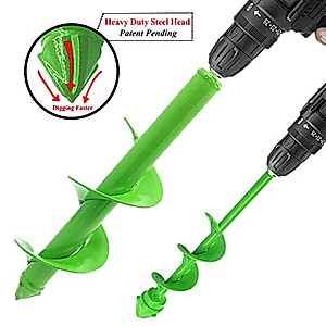 Garden Auger Spiral Drill Bit for Planting, Bulb Planter Tool Drill, Auger Post Hole Digger, Used to Dirt/Hard Soil/Clay for 3/8" Hex Driver Drill, 2 Sizes of 12 in x 3.2 in and 9 in x 1.6 in
