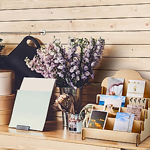 Barydat Tiered Greeting Card Display Stand Wooden Collector Card Rack Display Portable Birthday Card Display Wooden Photo Display Holder for Postcards Hair Clips Display(Beige,11.8 x 10.4 x 14.2 Inch)