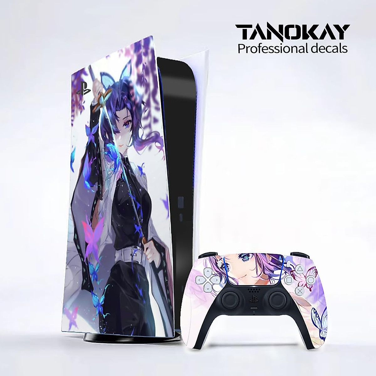 TANOKAY PS5 Console Skin and Controller Skin Set | Kochou Shinobu | Matte Finish Vinyl Wrap Sticker Full Decal Skins | Compatible with Sony Playstation 5 Digital Version