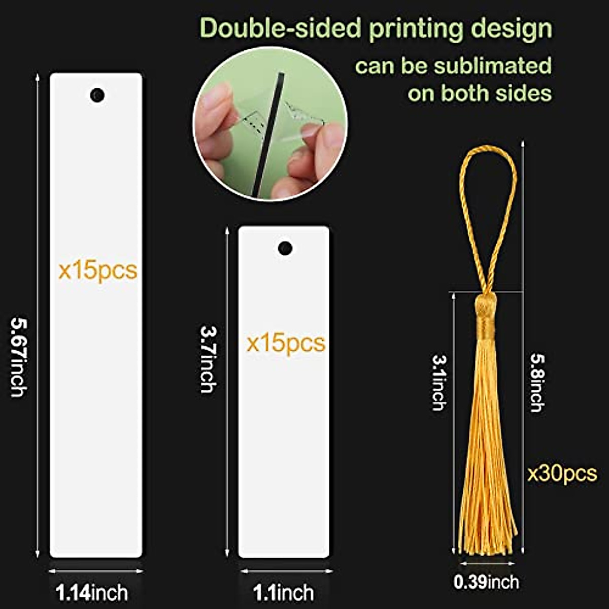 Juome 30 Pcs Sublimation Blanks Bookmark, Sublimation Blanks Products with 30 Pcs Colorful Tassels for DIY Bookmarks Crafts Projects Sublimation Accessories, Double Sided Sublimate