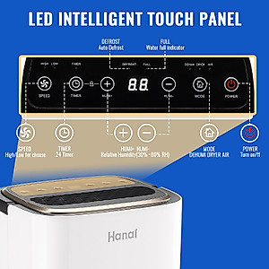 WANAI 30 Pints Dehumidifier for Basements with Drain Hose, 2500 Sq.Ft Dehumidifiers Auto Drain or Manual Drainage, Small Dehumidifier for Home Bedroom Bathroom with 2.2L Water Tank, 3 Modes, 24Timer