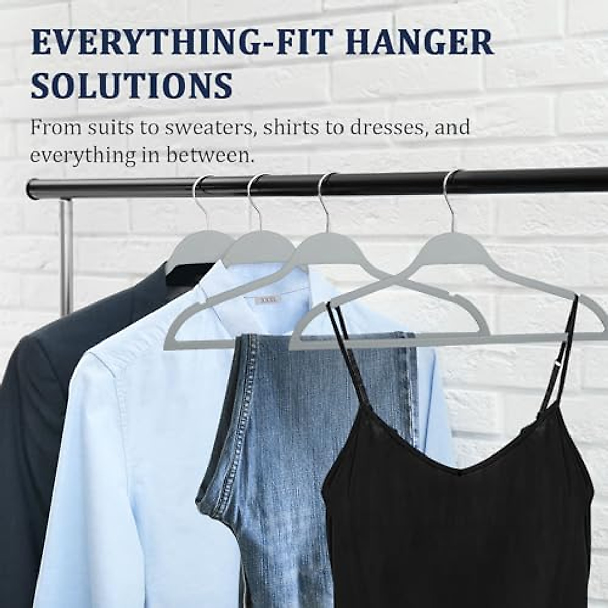 Heavy Duty Plastic Hangers, 50 Pack Rubber Coating Non Slip Coat Hangers with Shoulder Grooves, Suit Hangers with 360° Swivel Hook, Space Saving Organizer for Bedroom Closet, Gray