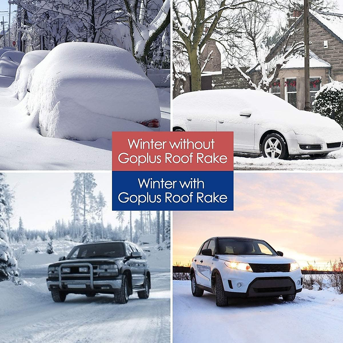 Hysache Roof Snow Rake Shovel, Professional 20ft Snow Removal Tool w/ Adjustable Telescoping Handle & Wheels, Adjustable Length Lightweight Snow Remover for Long or Low-Pitched Roofs, Blue, OP3058