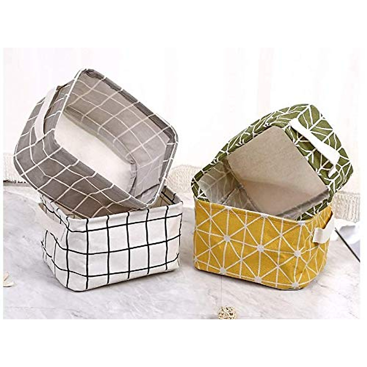 Tamicy Mini Storage Basket（Pack of 5）- Blend Storage Bins for Makeup, Book, Baby Toy,8x6x5.5 inch Home Decor Canvas Organizers Bag 8x6.3x5.1 inch