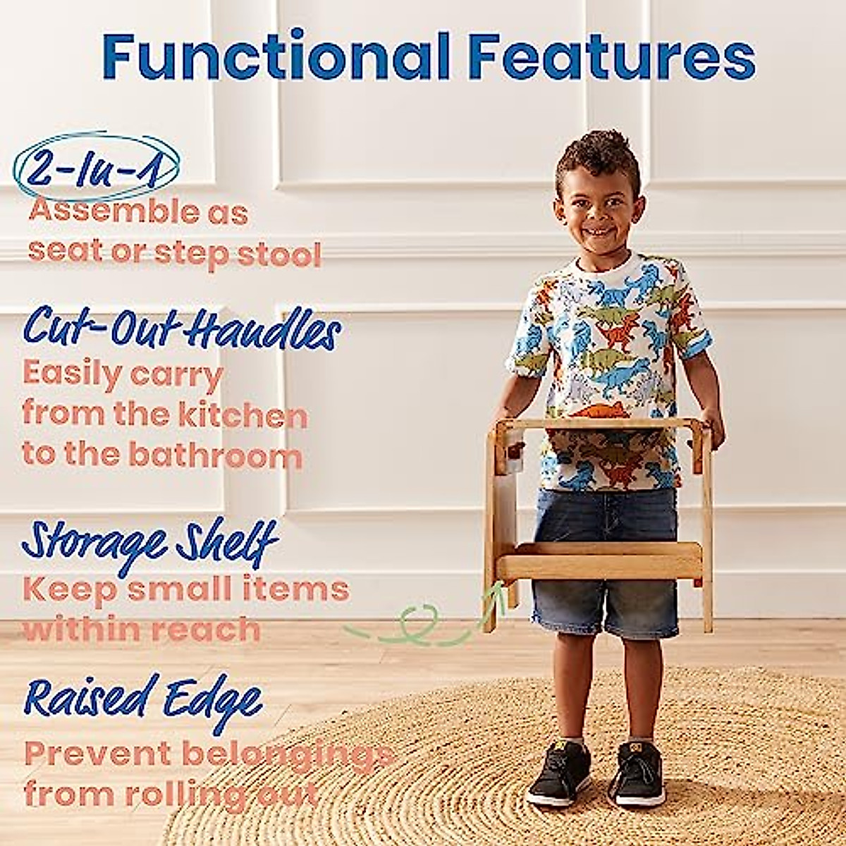 ECR4Kids Sit or Step Stool, Kids Furniture, Natural