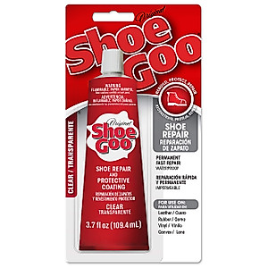 Shoe Goo Repair Adhesive for Fixing Worn Shoes or Boots, Clear, 3.7 Ounce (109.4mL), 10 Snip Tip Applicator Tips and Pixiss Spreader Tools Set.