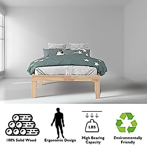 Giantex Twin Wood Platform Bed Frame, 14 Inch Solid Rubber Wood Mattress Foundation, Heavy Duty Wood Slats Support, No Box Spring Needed, Easy Assembly, Natural