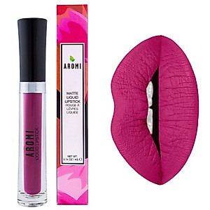 Aromi Matte Liquid Lipstick | Long-Lasting, Smudge Proof, Purple Magenta Lip Color, Waterproof, Pink Raspberry, Paraben, Phthalate, + Gluten Free (Forbidden Fuchsia)
