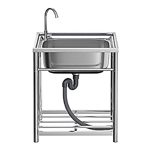 Commercial 304 Stainless Steel Sink - Kitchen Sink Station with Deep Basin Bowl - Utility Sink for Home Laundry Room Garage Bar Restaurant (Color : Silver, Size : 47x42x80cm)