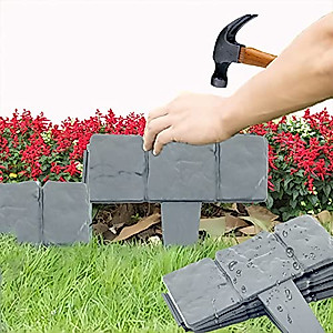 Garden Landscape Edging Border No Dig,Flower Bed Edging,DIY Plastic Fencing Lawn Border,Imitation Stone Effect Garden Borders for Garden, Lawn, Walkway and Landscape Edging (24.6 FT)
