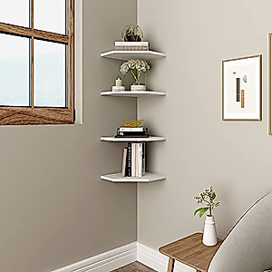 WELLAND 12-Inch Floating Corner Shelves Set of 2, Wall Mounted Storage Shelf with White Finish for Bedroom, Living Room, Bathroom, Display Shelf for Small Plant, Photo Frame, Toys and More