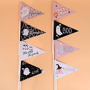 STKMELON 18Pcs Ghost Boo Halloween Pennant Flags Boo Basket Pennant Flags- Perfect for Halloween Decorations & Parties, Black&Pink
