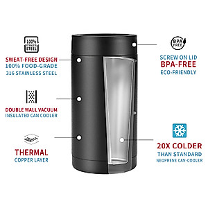 Olerd 16oz Double wall Stainless Steel Insulated Can Cooler, Bottle or Tumbler for Slim Beer & Hard Seltzer Cans, Beer Bottle Holder (BLACK)