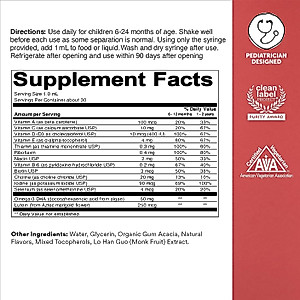SmartyPants Baby Multi&DHA Supplement:Liquid Multivitamin with Vitamin D3, C,Vitamin B6,Biotin,Choline & Lutein, for Infants 6-24 Months,Gluten Free,Natural Fruit Flavor,30 Servings(Package May Vary)