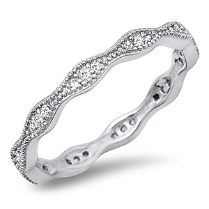 Eternity Wave White CZ Ring New .925 Sterling Silver Stackable Band Size 6