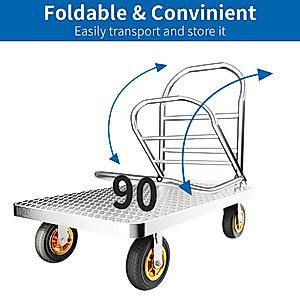 Julymoda Platform Truck,43" x 26" Large Foldable Push Cart Dolly,2000 LBS Steel Flatbed Moving Platform Trucks Hand Cart w/360 Degree 6" Swivel Wheels for Groceries, Warehouse,Garage