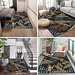 Exotic Jungle Area Rugs, Gold Tropical Flowers Bird Indoor Non-Slip Kids Rugs, Machine Washable Breathable Durable Carpet for Living Room Home Decor 3' by 4'