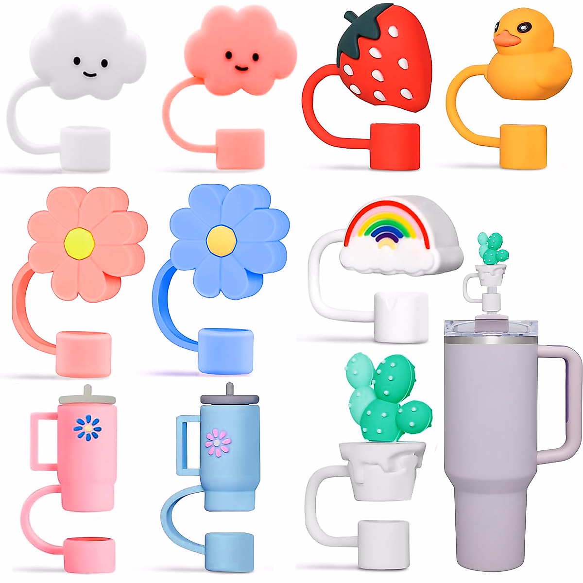 10PCS 3D Straw Cover Cap for Stanley Cup, Silicone Straw Topper Compatible with 30&40oz Tumbler with Handle,10mm 0.4in Dust-Proof Reusable Straw Tips Lids