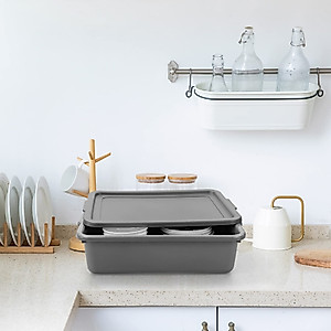 Begale 3-Pack Gray Commercial Utility Bus Box, Plastic Bus Tub with Lids, 13 L