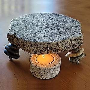 Sea Stones Granite Hot Plate with Tea Light Holder - Elegant Serving Platter Decor for Hot Food Appetizers Pie, Hot Fudge, Flambe, Bread Pudding for Home, Dining Room, Kitchen Weddings, Parties 7" D