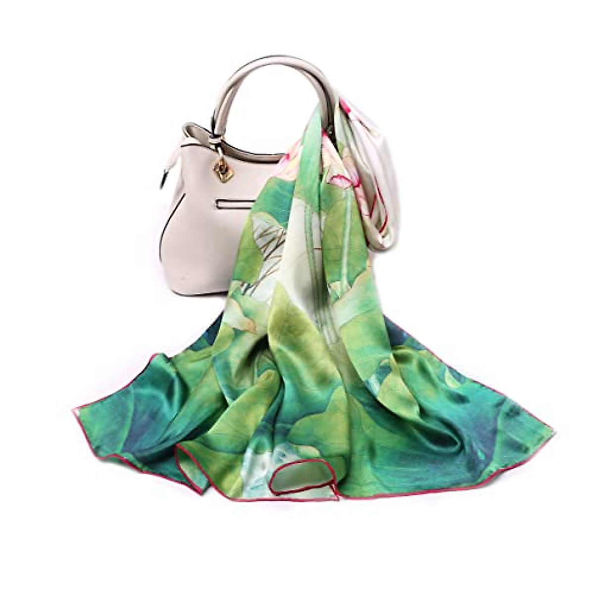 Smi&Love Women's Mulberry Silk Scarf Floral Print Satin Long Scarf Wrap Shawl (HY05), 170cmx53cm