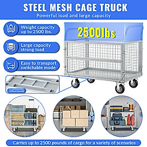 Platform Truck Cart with Cage,5in1 Heavy Duty Flatbed Cart, Foldable Hand Truck Flat Cart, Load 2500LB with 4 Swivel Casters,Multi-Functional Push Cart for Grocery, Laundry, Shelving, Pantry