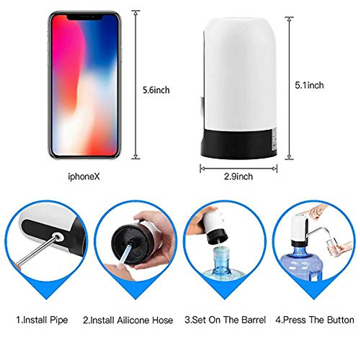 HSIULMY Water Bottle Pump,USB Charging Automatic Drinking Water Pump Portable Electric Water Dispenser Water Bottle Switch for 5 Gallon Water Bottle Dispenser