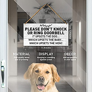 Baby Sleeping Sign for Front Door, It Upsets The Dog Baby Mom, Dog Warning No Soliciting Sign for Home Decor, Beware of Dog Sign for Gate Fence Yard Decoration, New Mom Parents Baby Shower Gifts