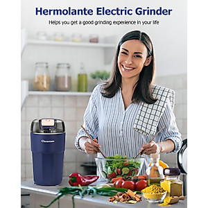 Hermolante Herb Grinder Spice Grinder, One-key Herb Spice Grinder with 304 Stainless Steel Blades and Cleaning Brush, Electric Grinder for Herb, Spices, Coffee, Nuts, Seeds,etc.